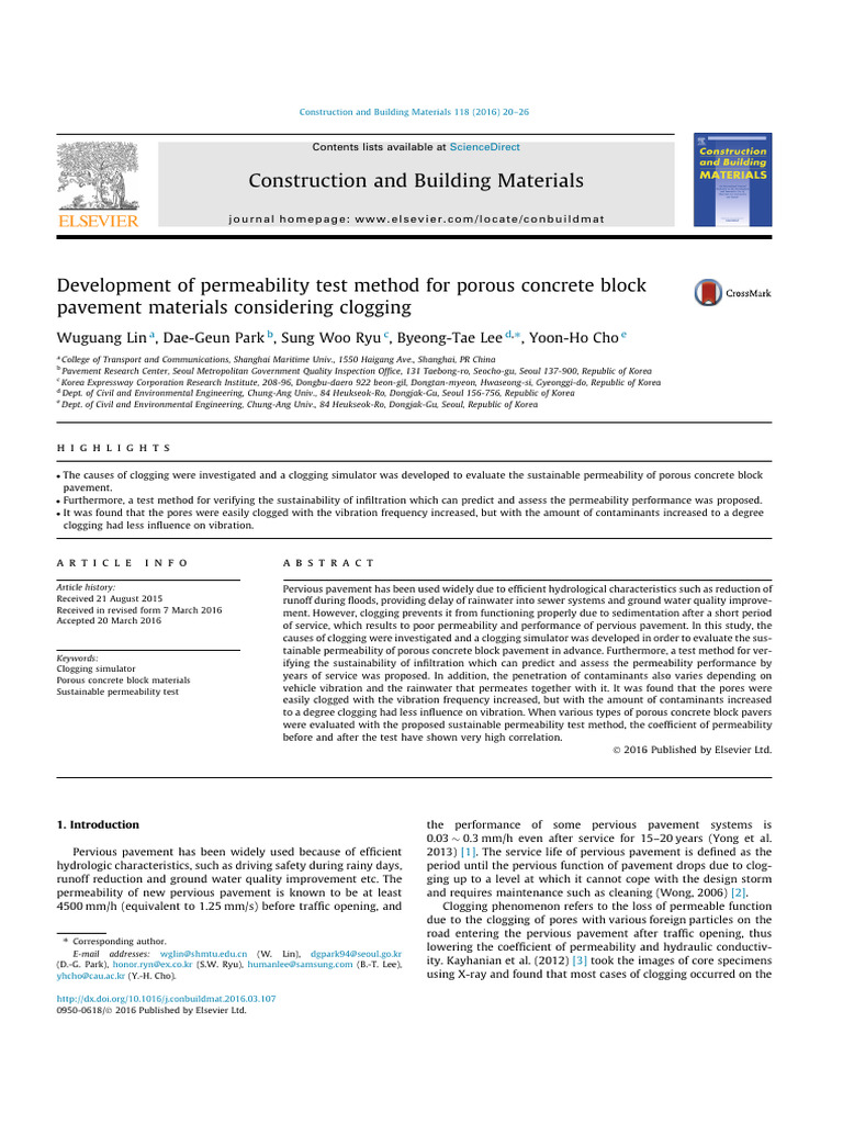 Development of Permeability Test Method For Porous Concrete Block ...