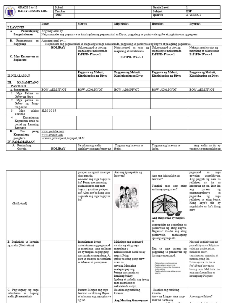 Q4 Grade 1 Esp W1 | PDF