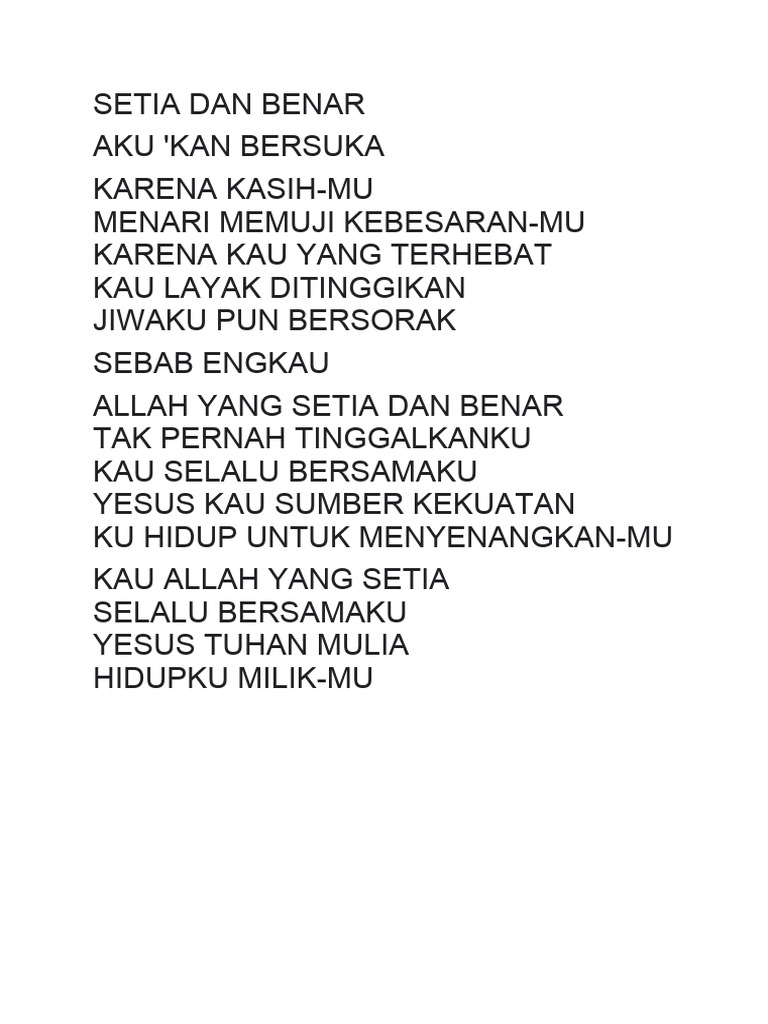 Lirik Lagu "Setia dan Benar" | PDF