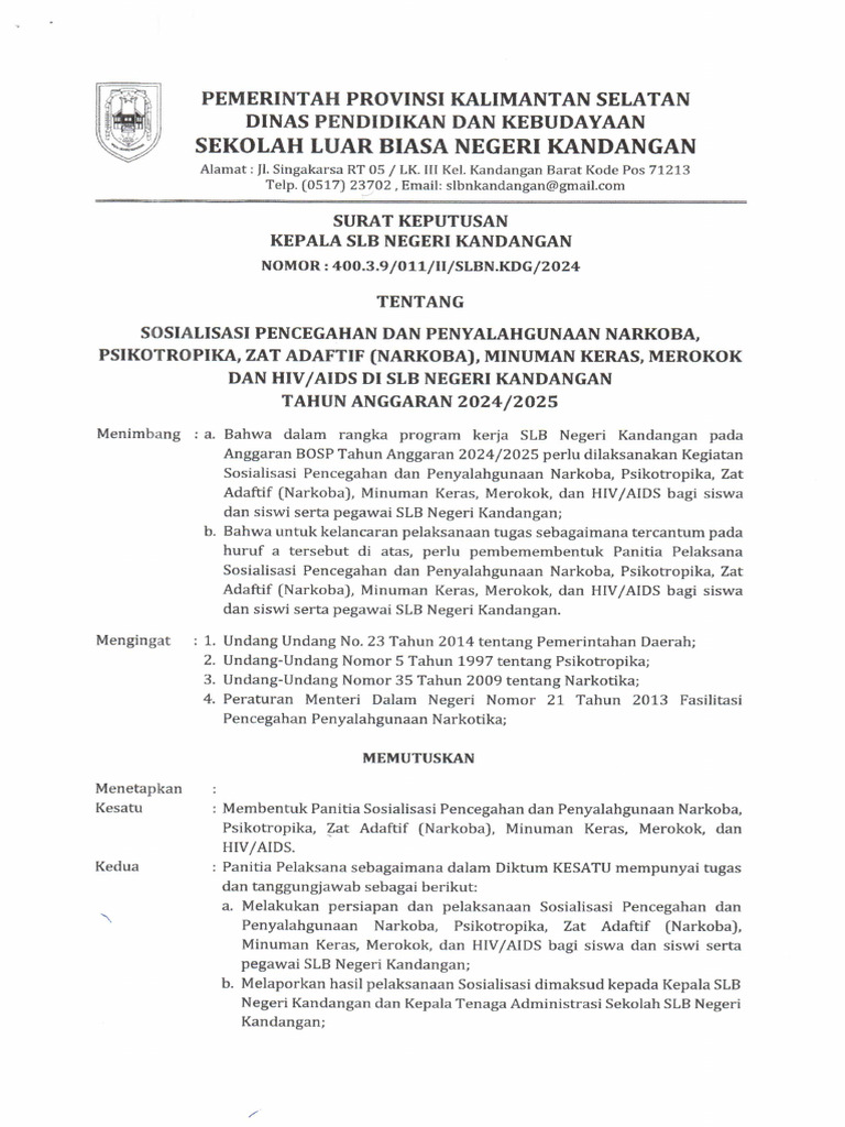 SK Tim Sosialisasi Nafza 2024 | PDF