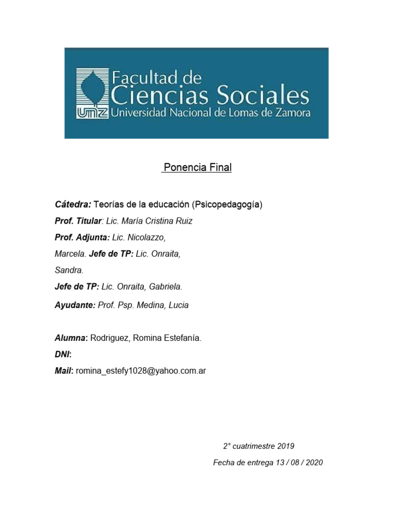 Final Ponencia de Teorias de La Educación - Docx621 | PDF | Pensamiento | Enseñando