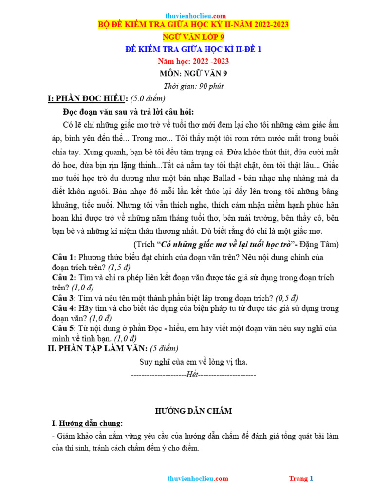 Bo de KT Giua HK2 Ngu Van 9 Nam 22 23 | PDF