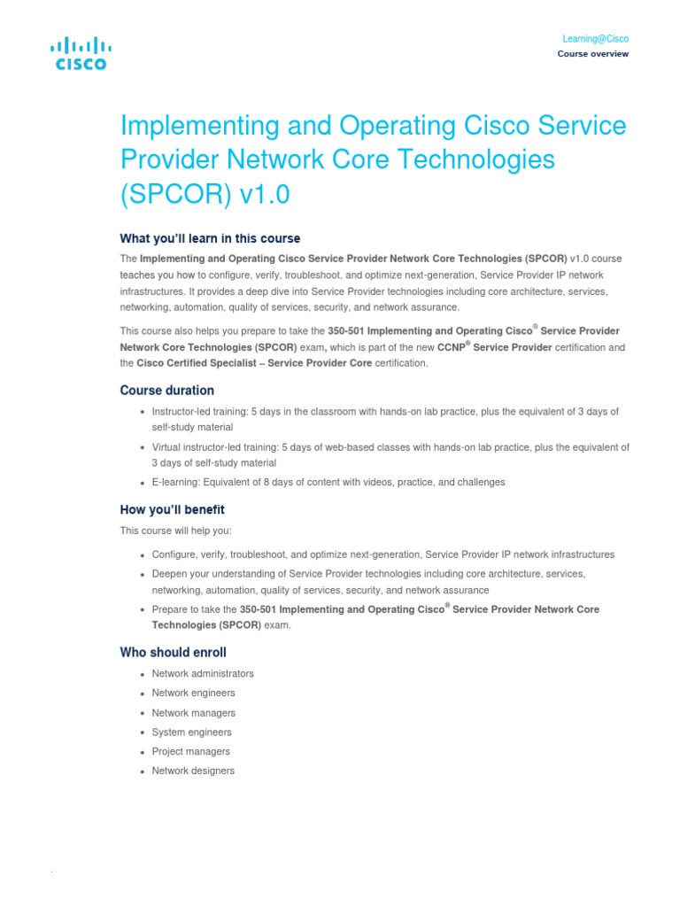 IMPLEMENTING AND OPERATING CISCO SERVICE PROVIDER NETWORK CORE ... IMPLEMENTING AND OPERATING CISCO SERVICE PROVIDER NETWORK CORE ...