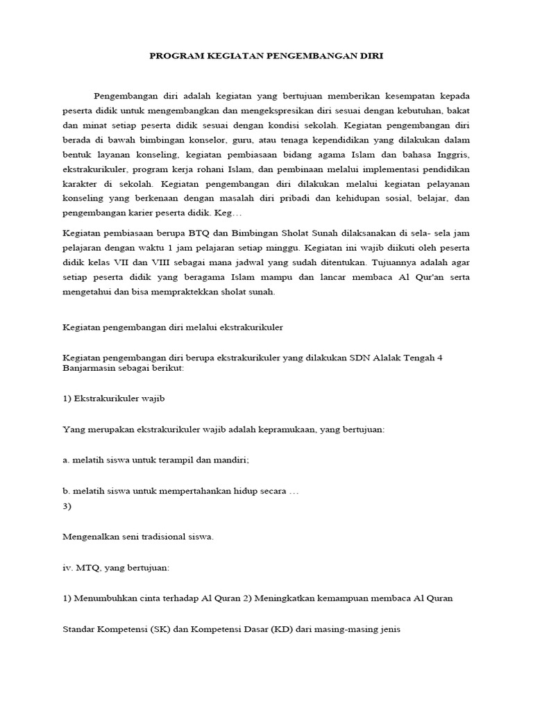 Program Kegiatan Pengembangan Diri | PDF | Kesehatan Holistik