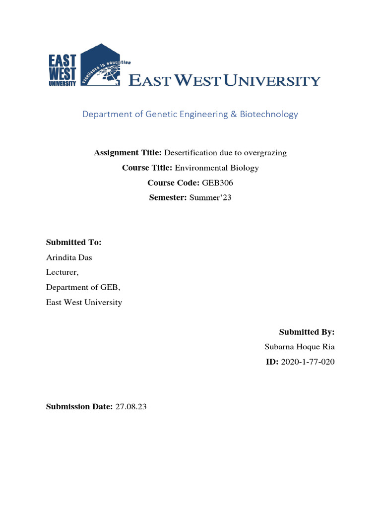 Desertification Due To Overgrazing Assignment | PDF | Soil | Grazing