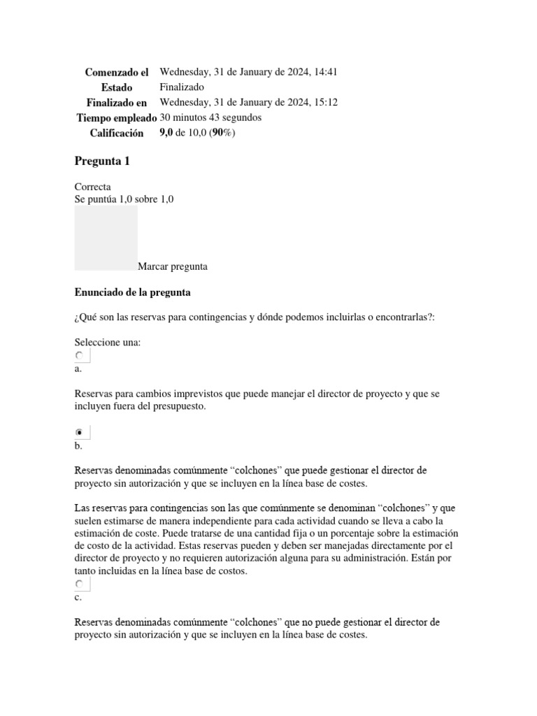 Examen final Seguimiento de Proyectos | PDF Examen final Seguimiento de Proyectos | PDF