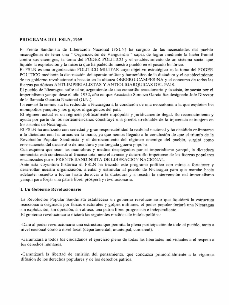 Programa Del FSLN, 1969 | PDF