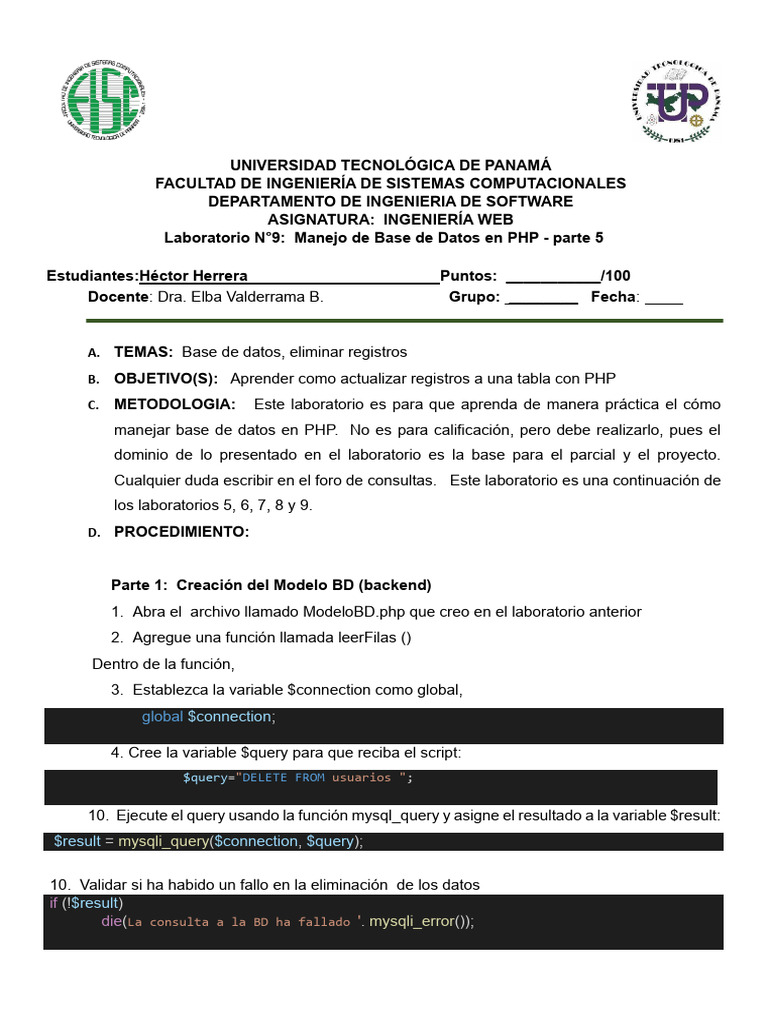 Hectorherrera - Laboratorio 10 Leer Datos | PDF | Php | HTML