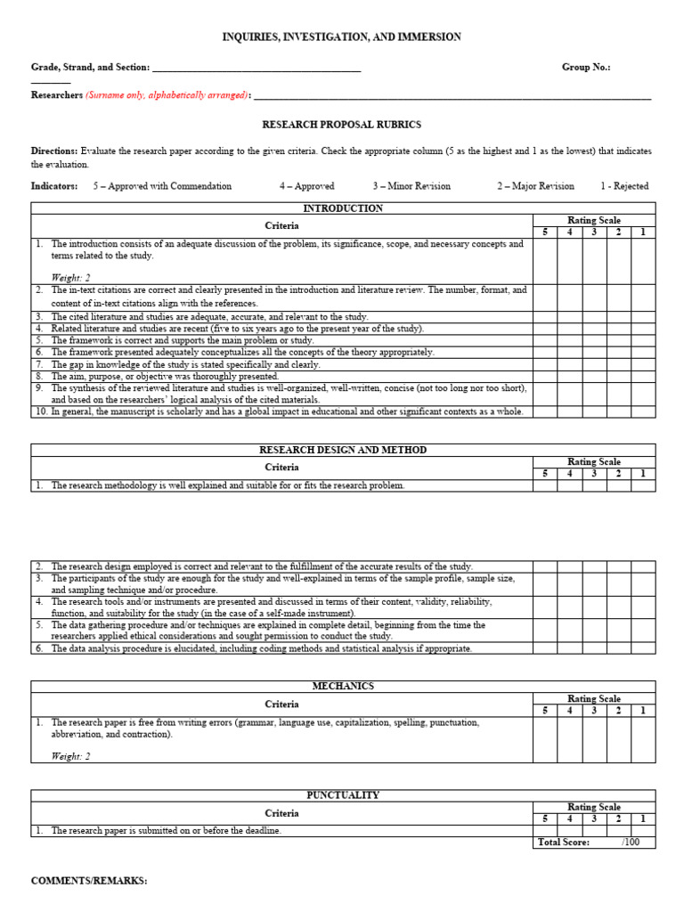 Research Proposal Rubrics | PDF | Rubric (Academic) | Sampling (Statistics)