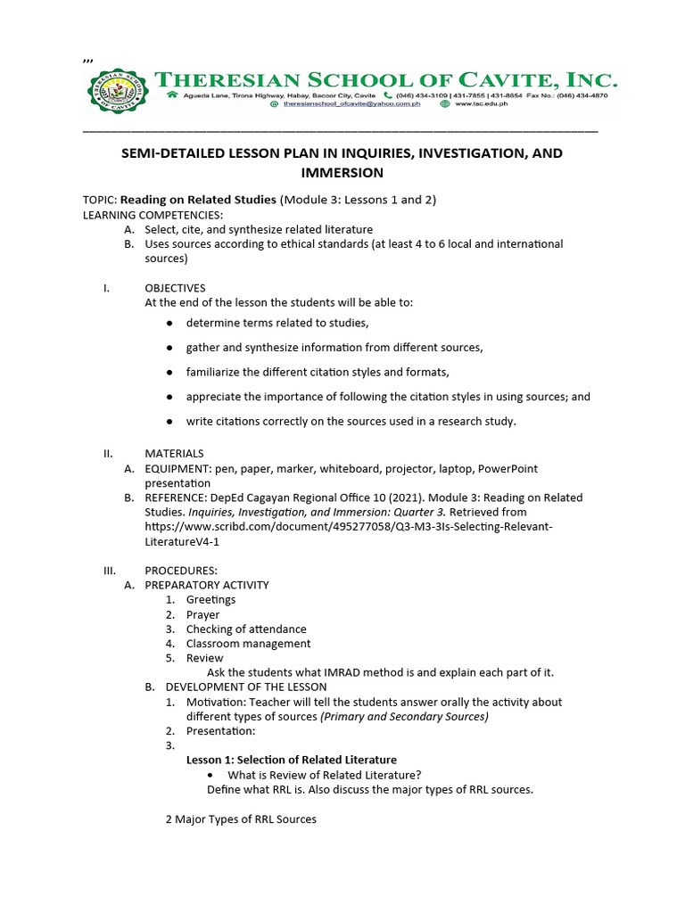 Semi-Detailed Lesson Plan in 3is Module 3 | Download Free PDF ...