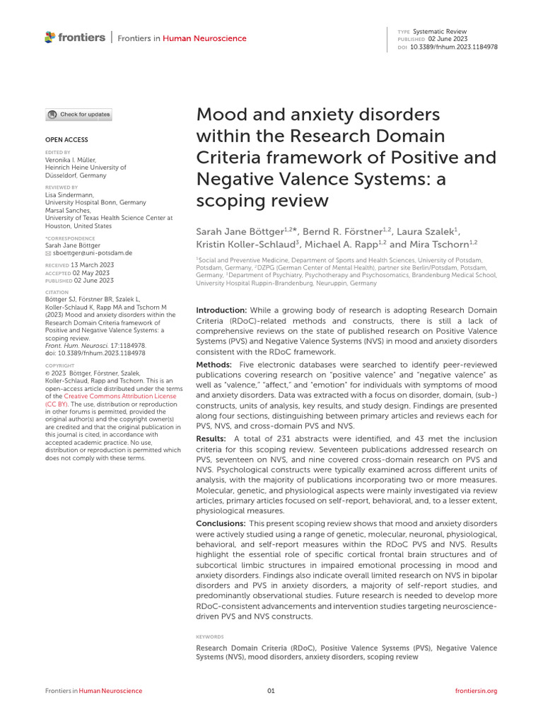 Mood and Anxiety Disorders Within The Research Domain Criteria ...