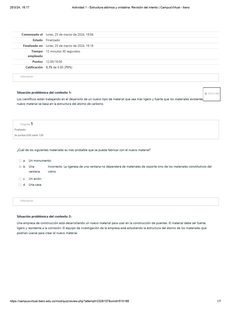 Actividad 1 - Estructura Atómica y Cristalina - Revisión Del Intento 1 ...