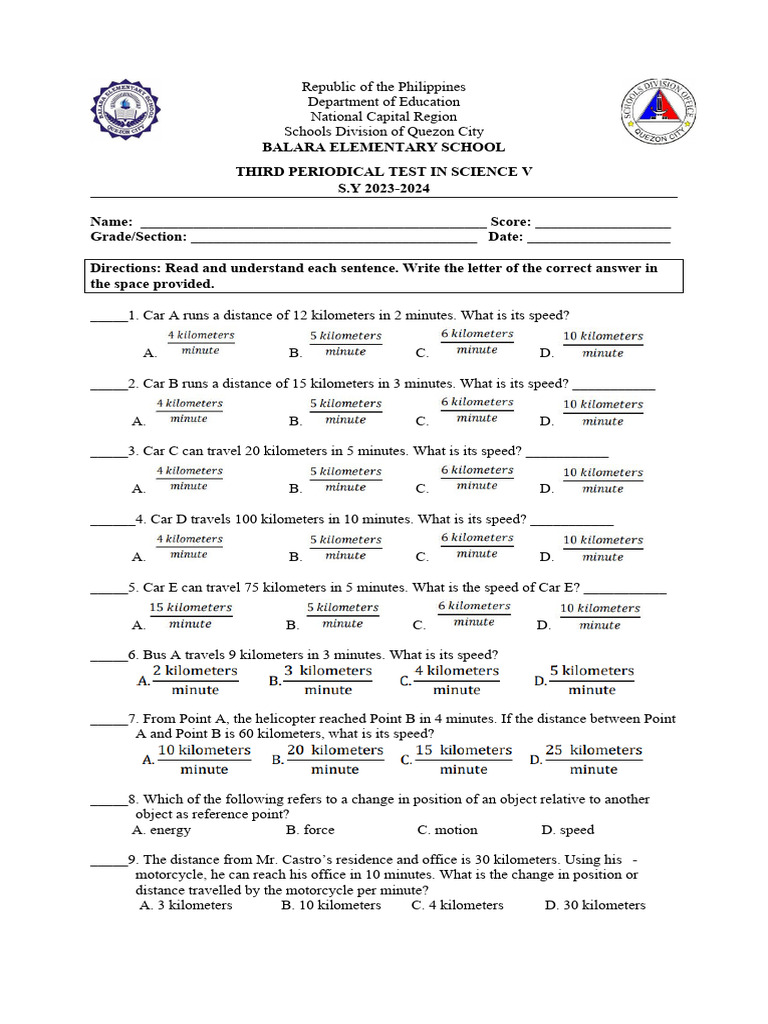 Third Periodical Test in Science V | PDF | Electric Current | Electricity