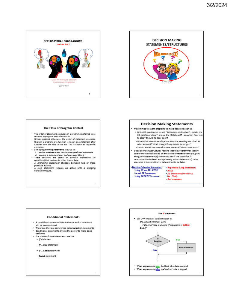 Sit103 VP Lec 6n7 Slides - Decision Making | PDF | Control Flow | Computer Engineering