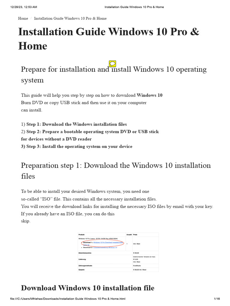Installation Guide Windows 10 Pro & Home00 | PDF | Windows 10 | Booting