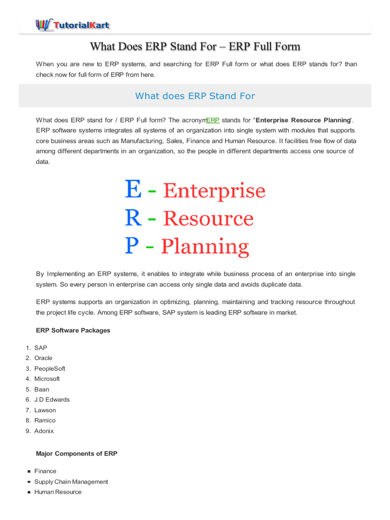 What Does Erp Stand For | PDF | Enterprise Resource Planning | Software