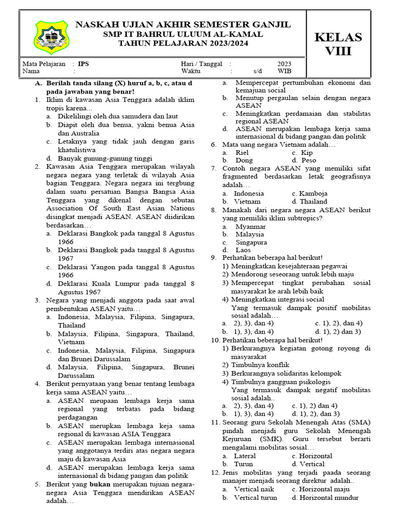 Soal Uas Ganjil Ips Kelas Viii | PDF