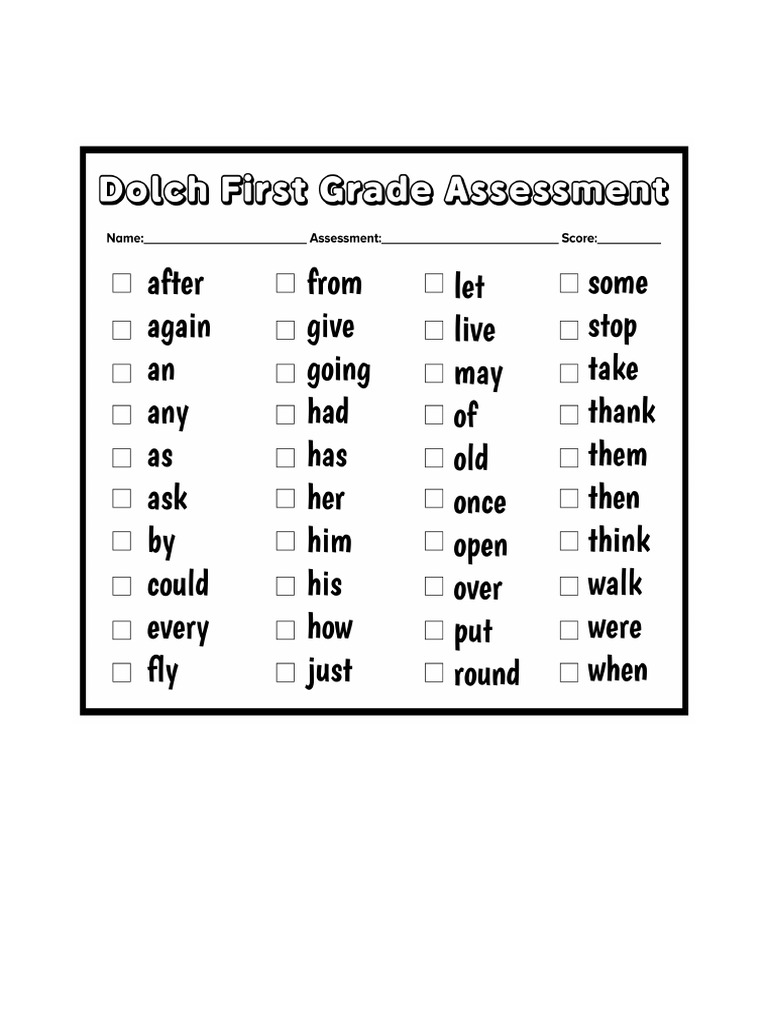 Printable First Grade Dolch Word Assessmentn - 6437.jpg | PDF