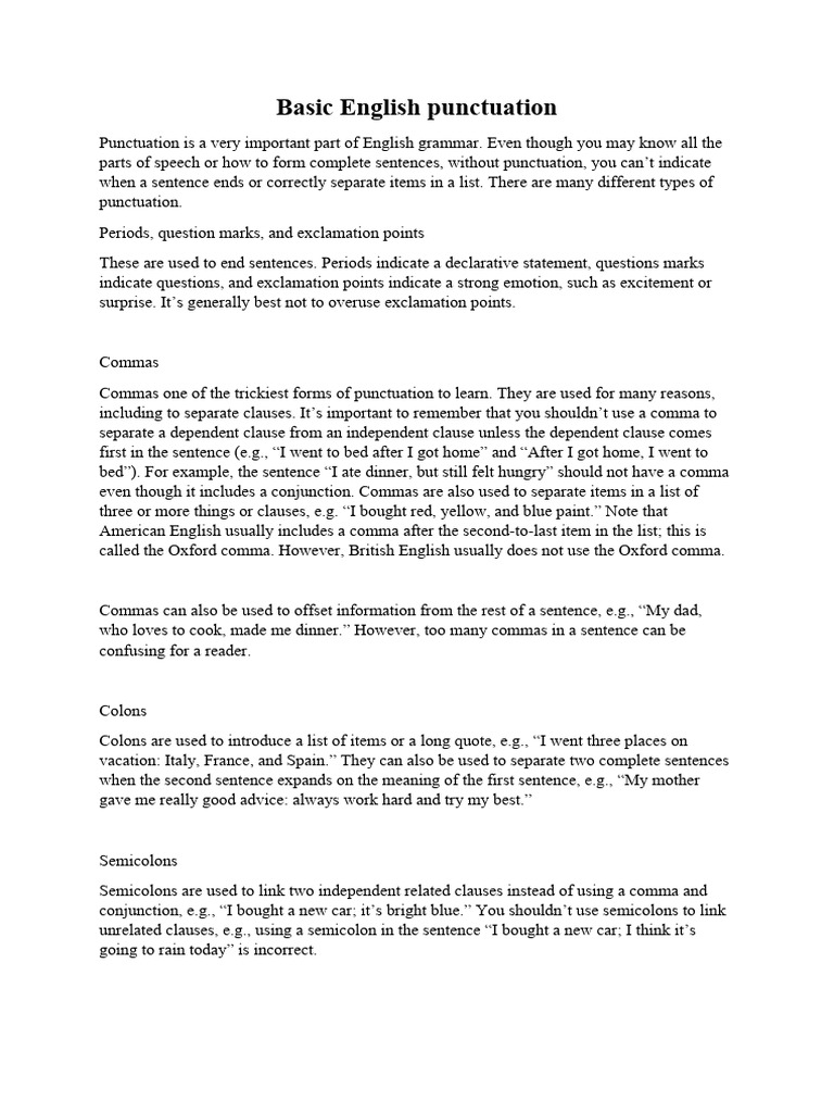 Basic English Punctuation | PDF | Comma | Bracket
