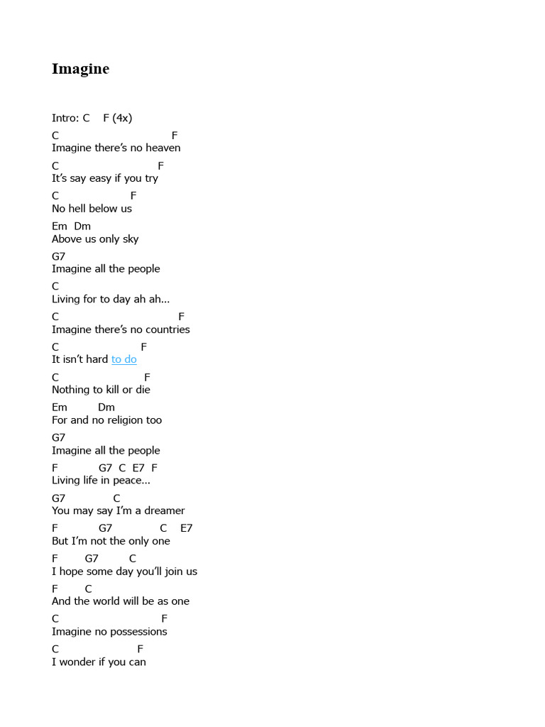 John Lennon Imagine Script and Chord | PDF