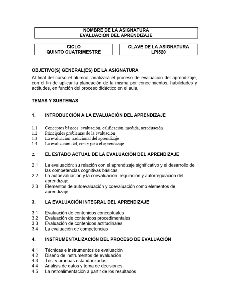 Evaluación Del Aprendizaje | PDF | Evaluación | Aprendizaje
