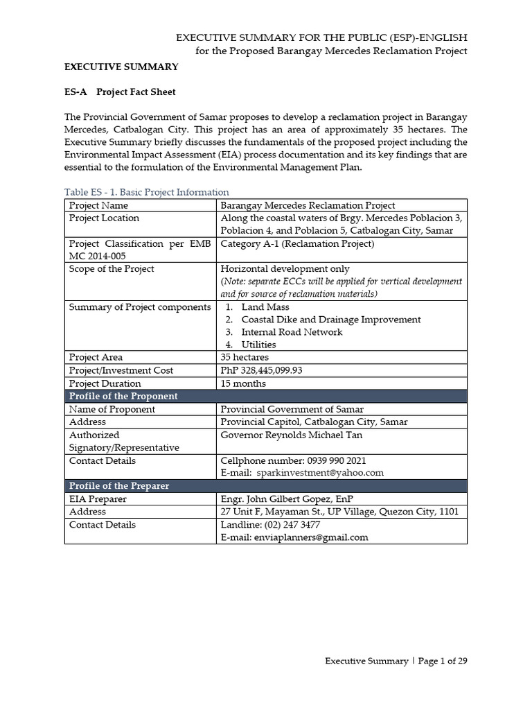 Barangay Mercedes Reclamation Project Summary | PDF