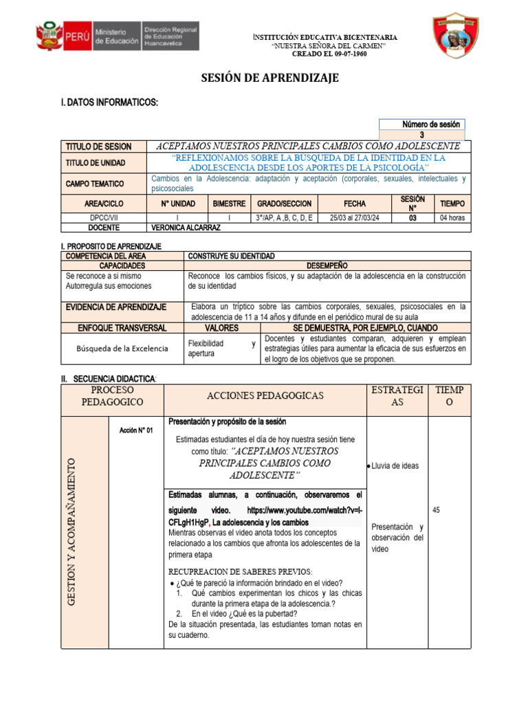 Sesion-03 Dpcc-3° Vero | PDF | Adolescencia | Aprendizaje