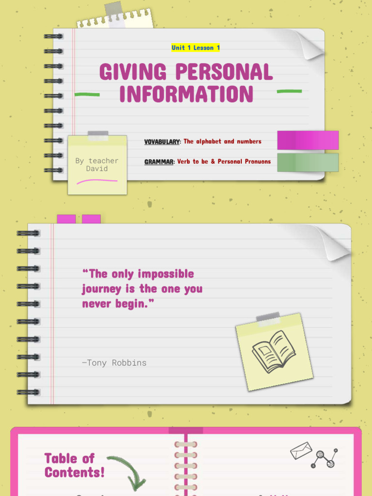 A1 U1L1 Giving Personal Information by Teacher David | PDF | Question ...