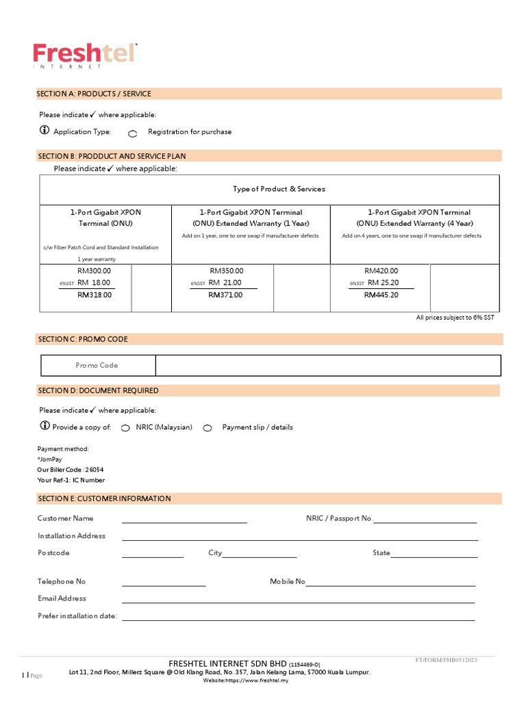 Freshtel Form For Admiral Residence v6.0 051223 | PDF | Internet | Debt
