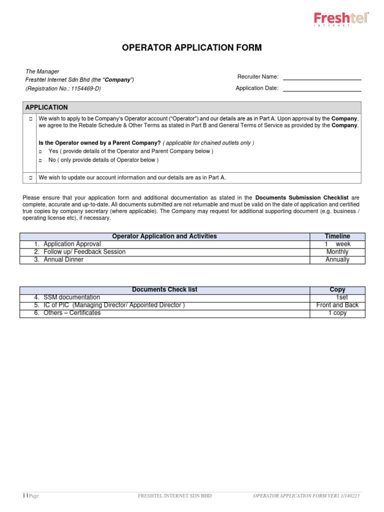 Operator Application Form 2.0 | PDF | Business | Private Law