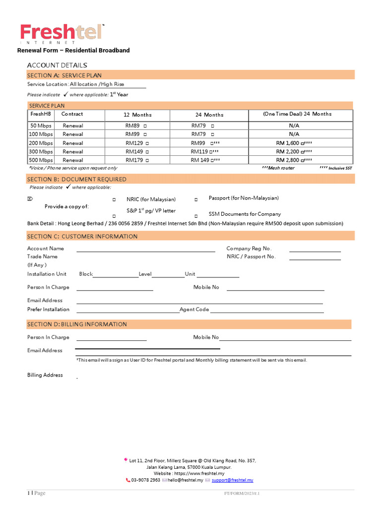 Freshtel Registration Form - Renewal All Location i | PDF | Internet ...