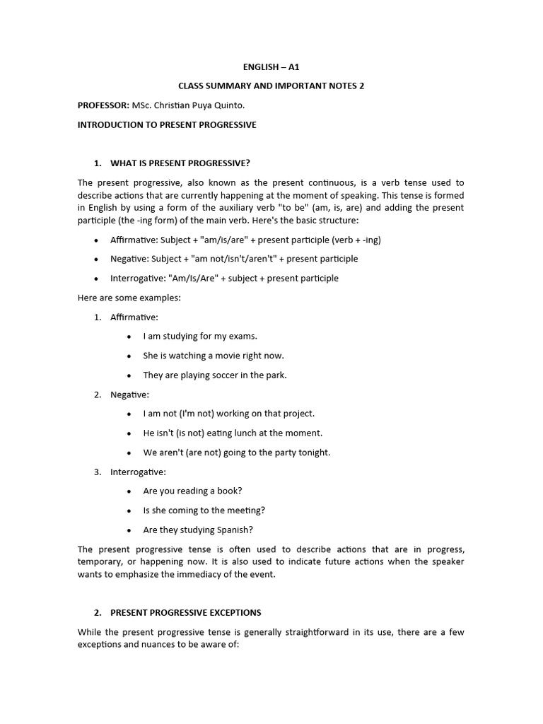 Class Summary and Important Notes 2 | PDF | Verb | Grammatical Tense