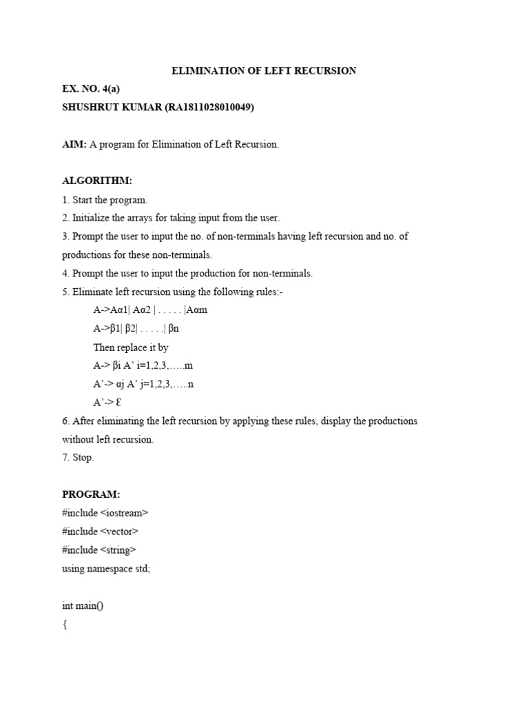 RA1811028010049-LeftRec LeftFactor | PDF | Mathematical Logic | Computer Programming