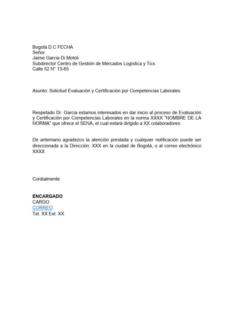 Modelos de Carta de Solicitud para el Proceso de Certificacion Atender ...