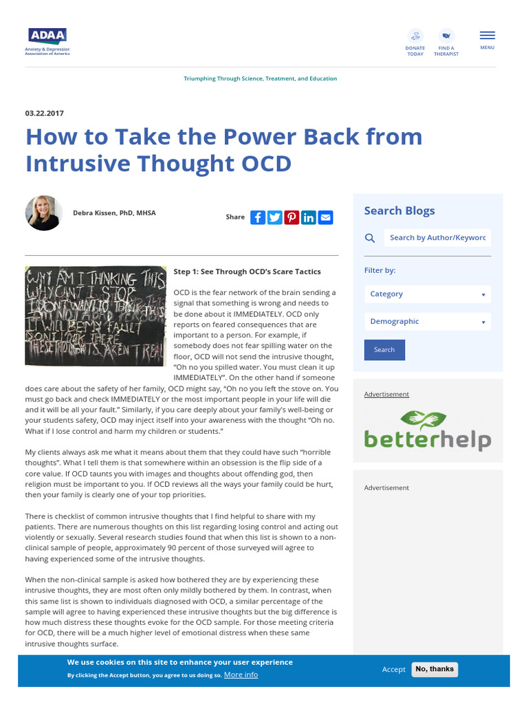 How To Take The Power Back From Intrusive Thought OCD | PDF | Anxiety Disorder | Obsessive ...