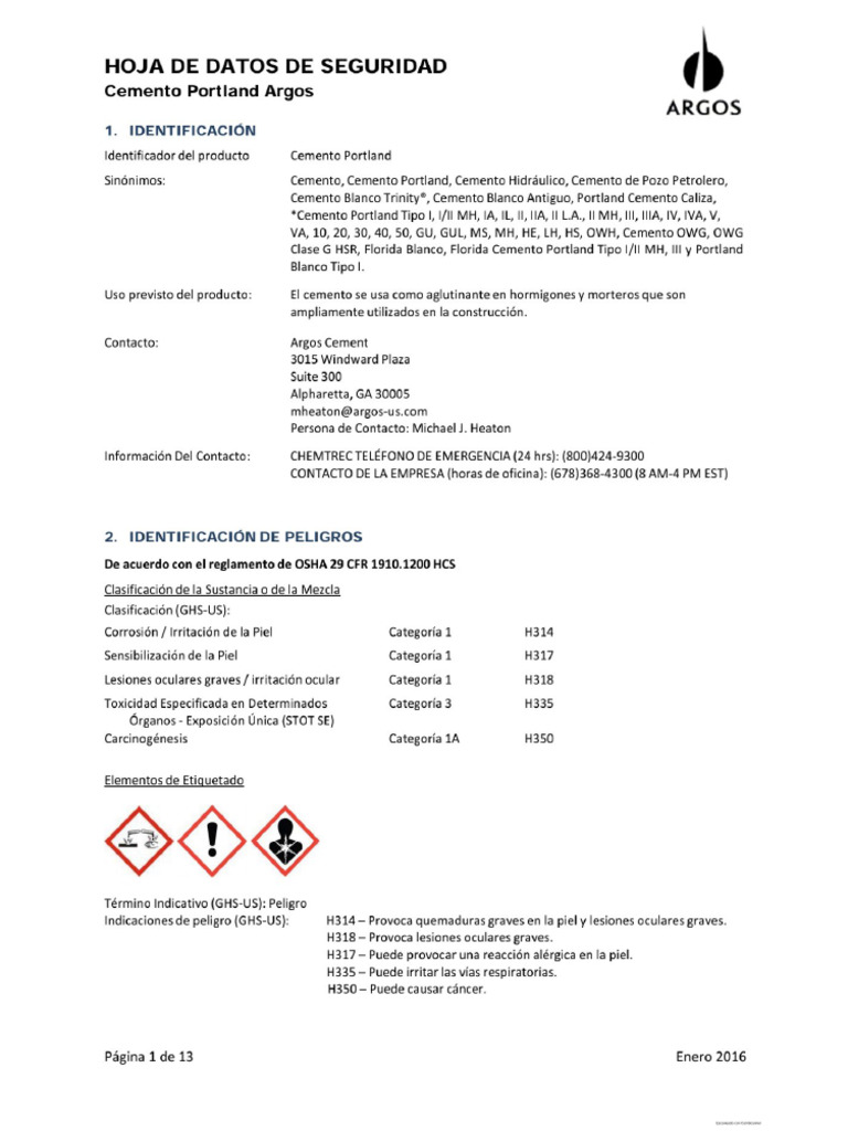 Argos-Portland-Cement-SDS - Spanish - 1 | PDF