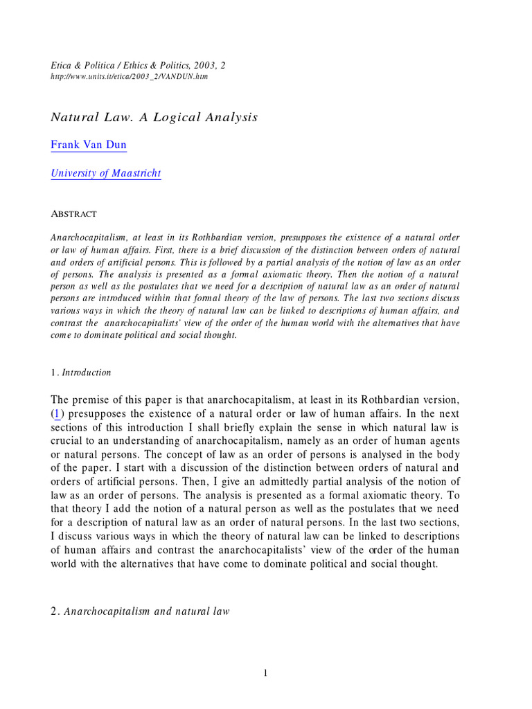 Natural Law. A Logical Analysis | PDF | Natural Law | Sovereignty