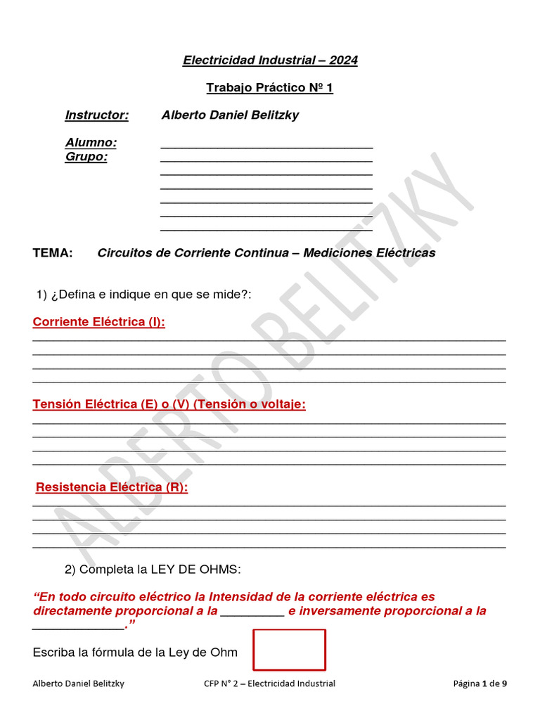 TP 1 EI2024 Mediciones Eléctricas | PDF | Resistencia Eléctrica y Conductancia | voltaje