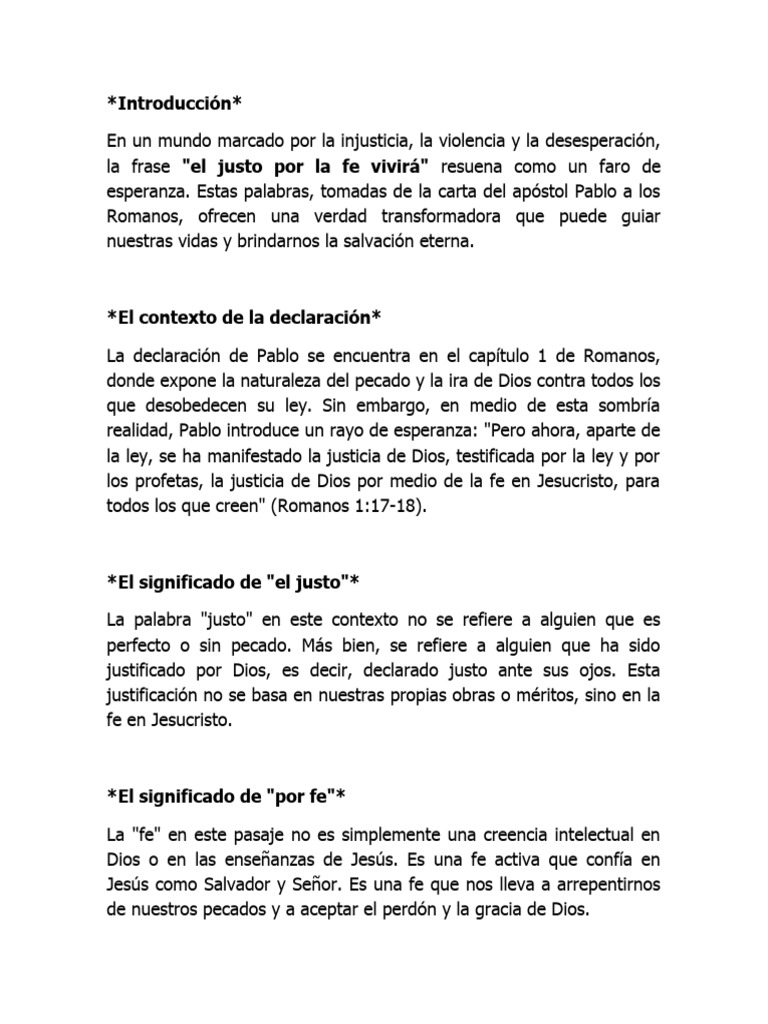 Significado de "el justo por la fe vivirá" | PDF | Epístola a los ...
