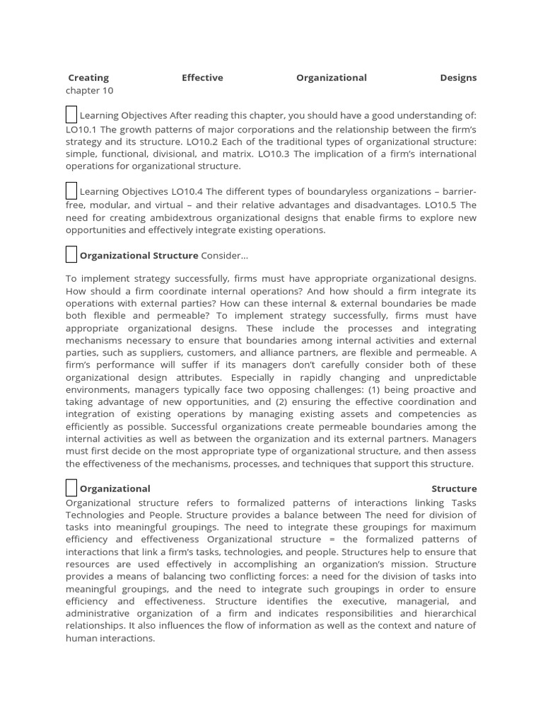 Creating Effective Organizational Designs | PDF | Organizational ...
