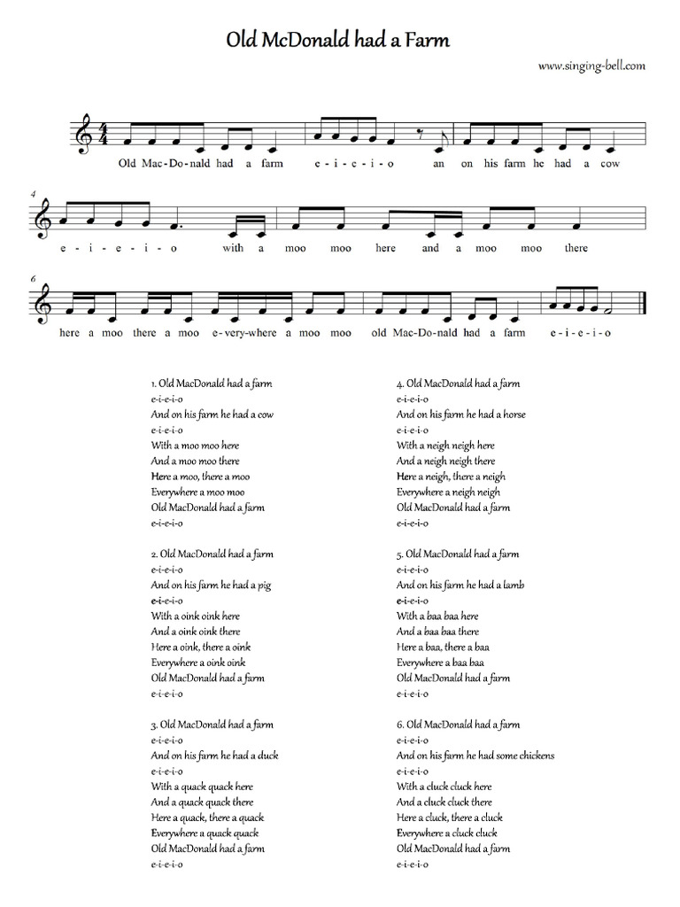 Old MacDonald Had A Farm Singing Bell | PDF