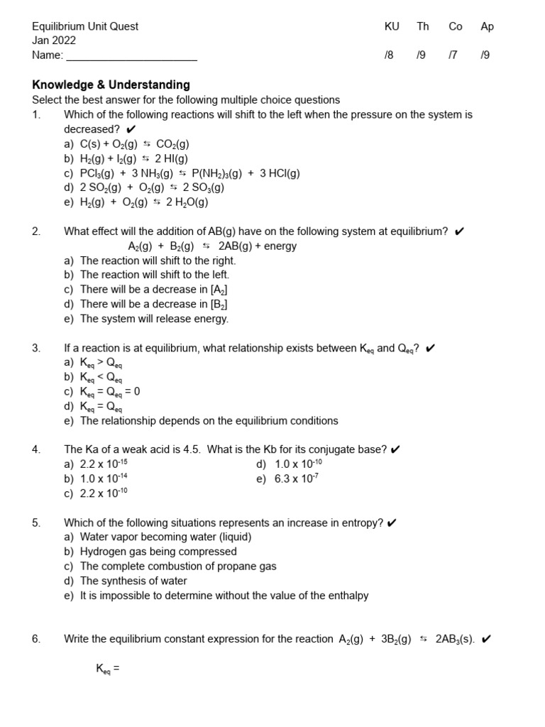 Equilibrium Unit Quest | PDF | Applied And Interdisciplinary Physics | Physics