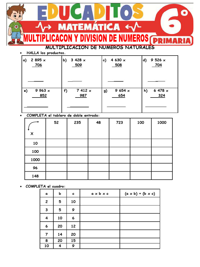 Ejercicios de Multiplicación y División 6to grado | PDF | División ...