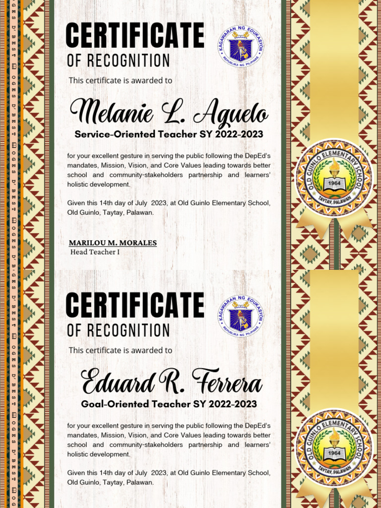 Teacher Cert for Award | PDF | Teaching | Learning