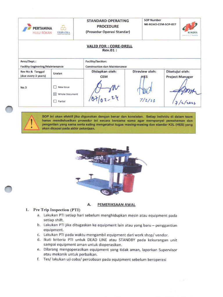 NK Road Cem Sop 027 Core Drill | PDF