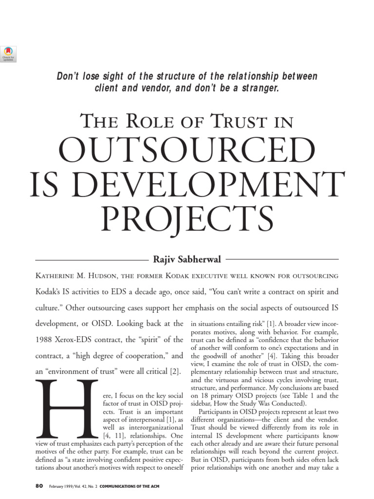 (OMP 1) - 1999. Rajib S. The Role of Trust in Outsourced Is Development Projects | PDF ...