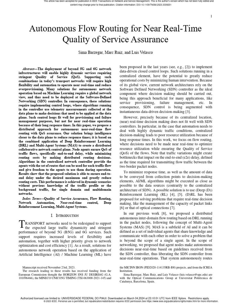 Autonomous Flow Routing For Near Real-Time Quality of Service Assurance | PDF | Routing ...