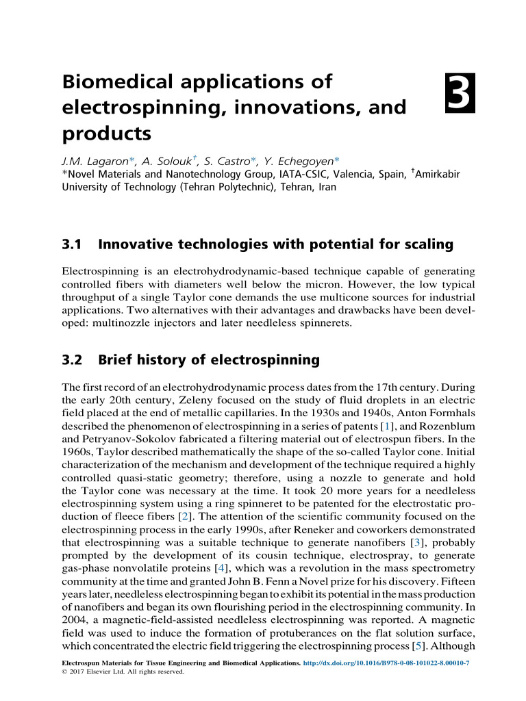 Electrospinning in Biomedical Applications | PDF | Tissue Engineering | Materials