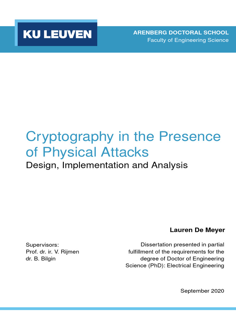 Cryptography in The Presence of Physical Attacks Thesis-384 PHD 2020 KU Leuven Lauren de Meyer | PDF
