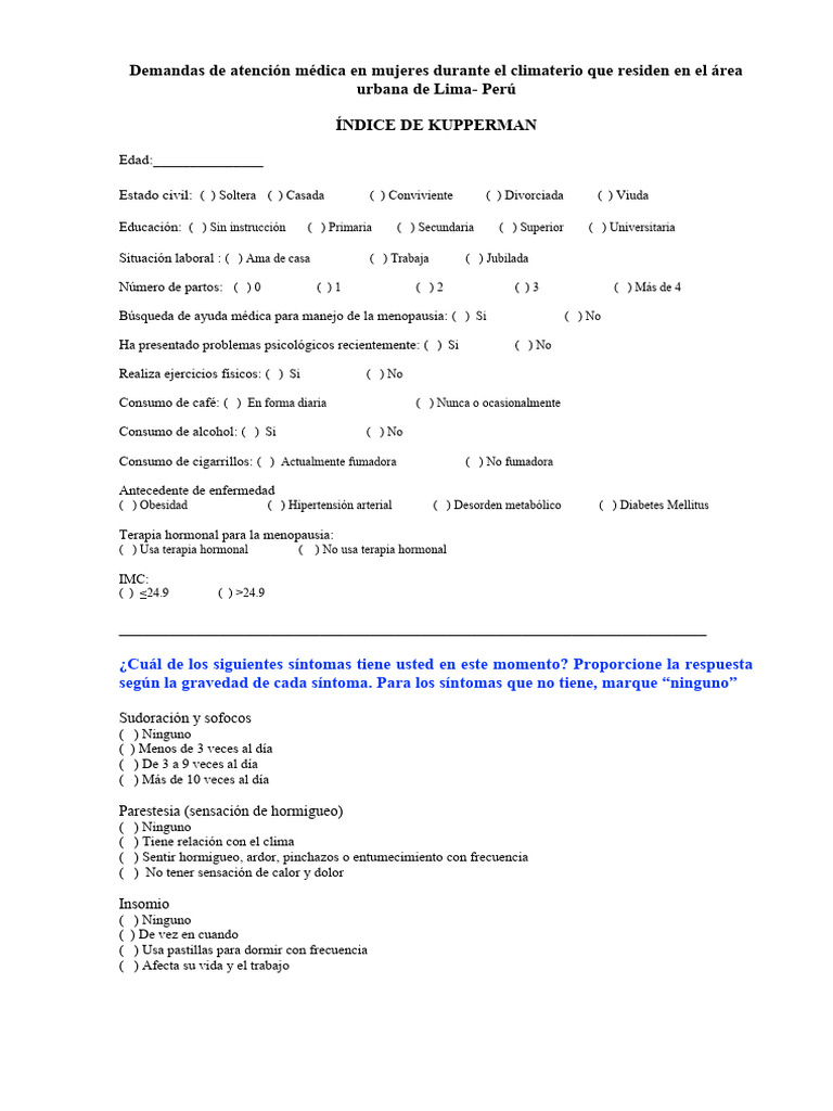 INDICE DE KUPPERMAN | PDF | Menopausia | Parestesia
